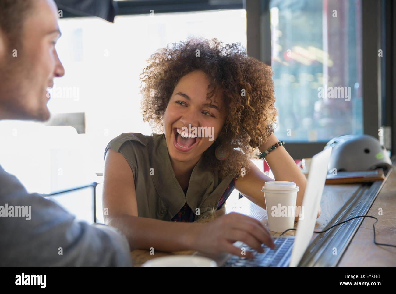 Woman using laptop open hi-res stock photography and images - Alamy