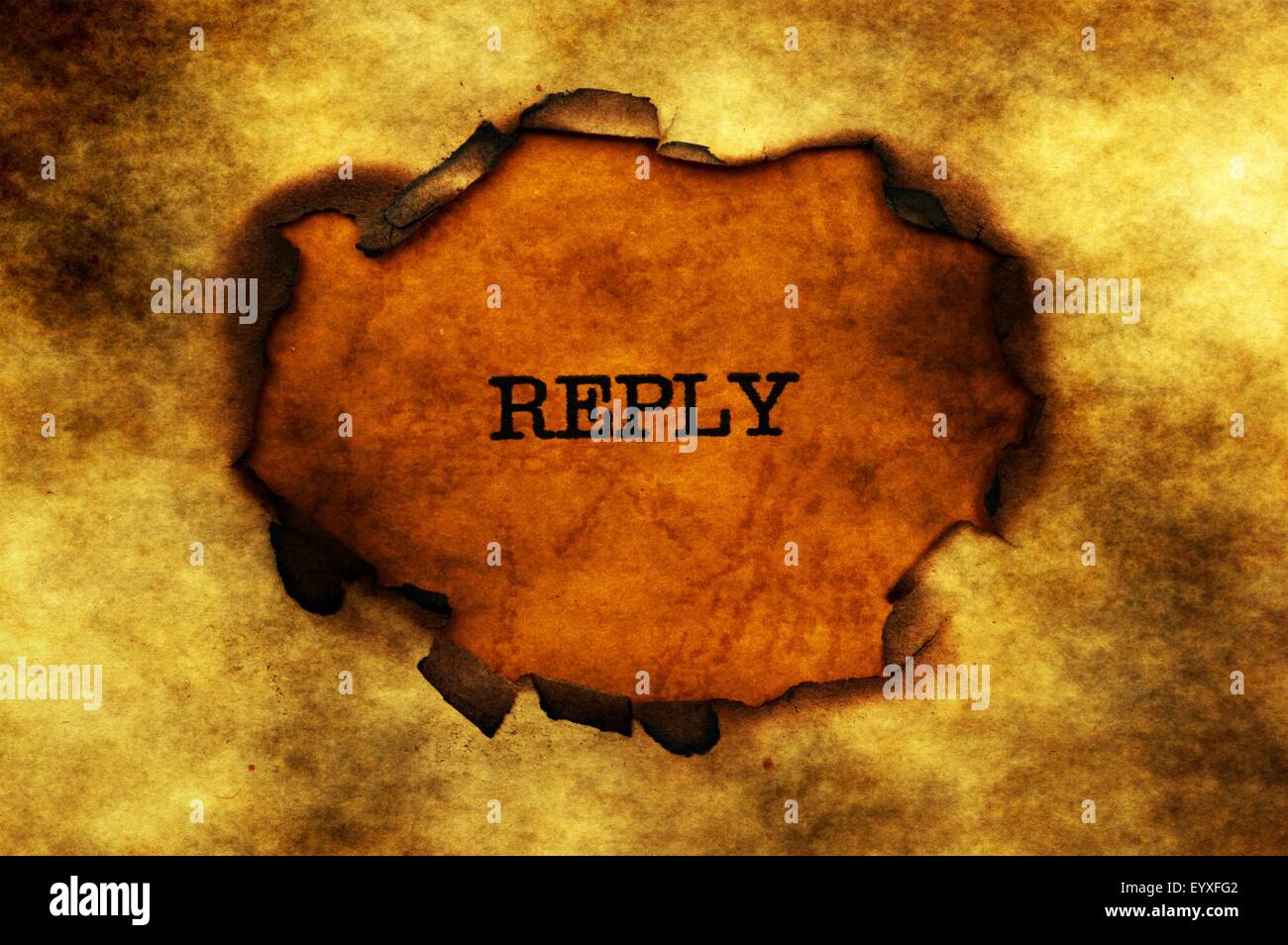 Reply text on paper hole grunge concept Stock Photo - Alamy
