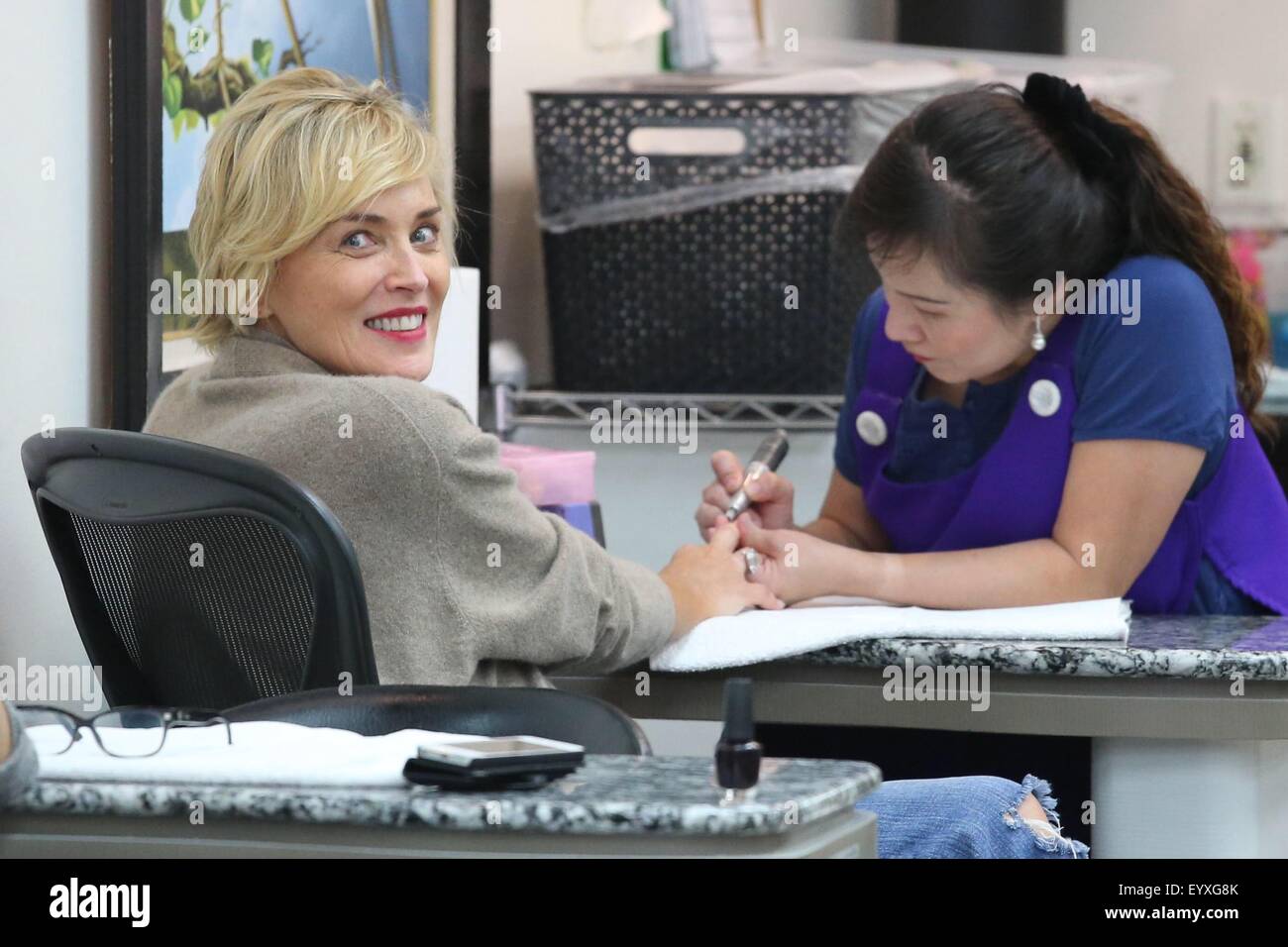 Sharon Stone arrives at Beverly Hills Nail Design for a manicure and ...