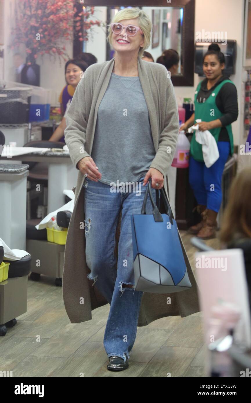 Sharon Stone arrives at Beverly Hills Nail Design for a manicure and ...
