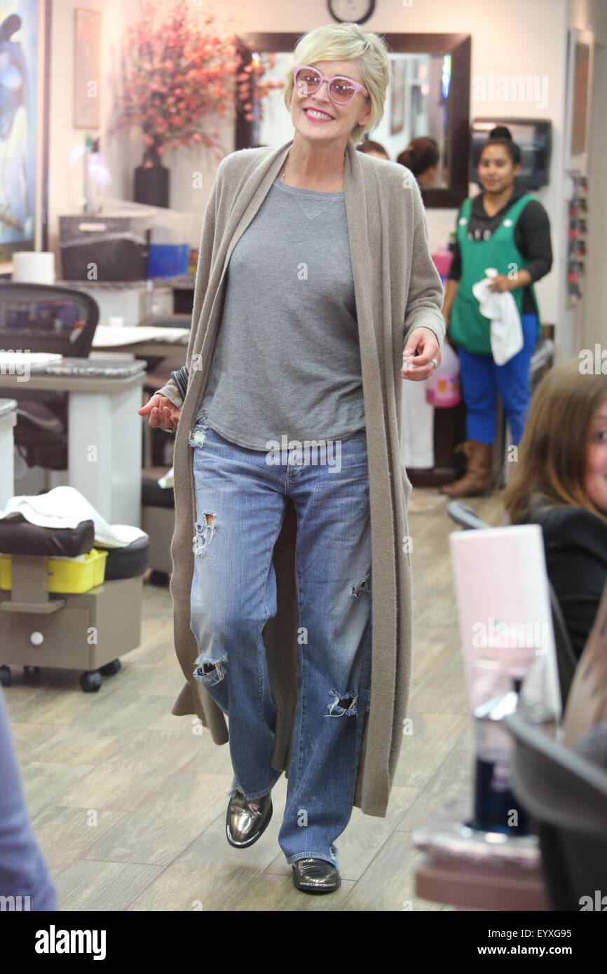 Sharon Stone arrives at Beverly Hills Nail Design for a manicure and ...