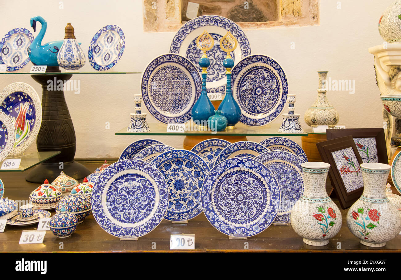 Handmade Traditional Blue Turkish Ceramics in a Shop Stock Photo - Alamy