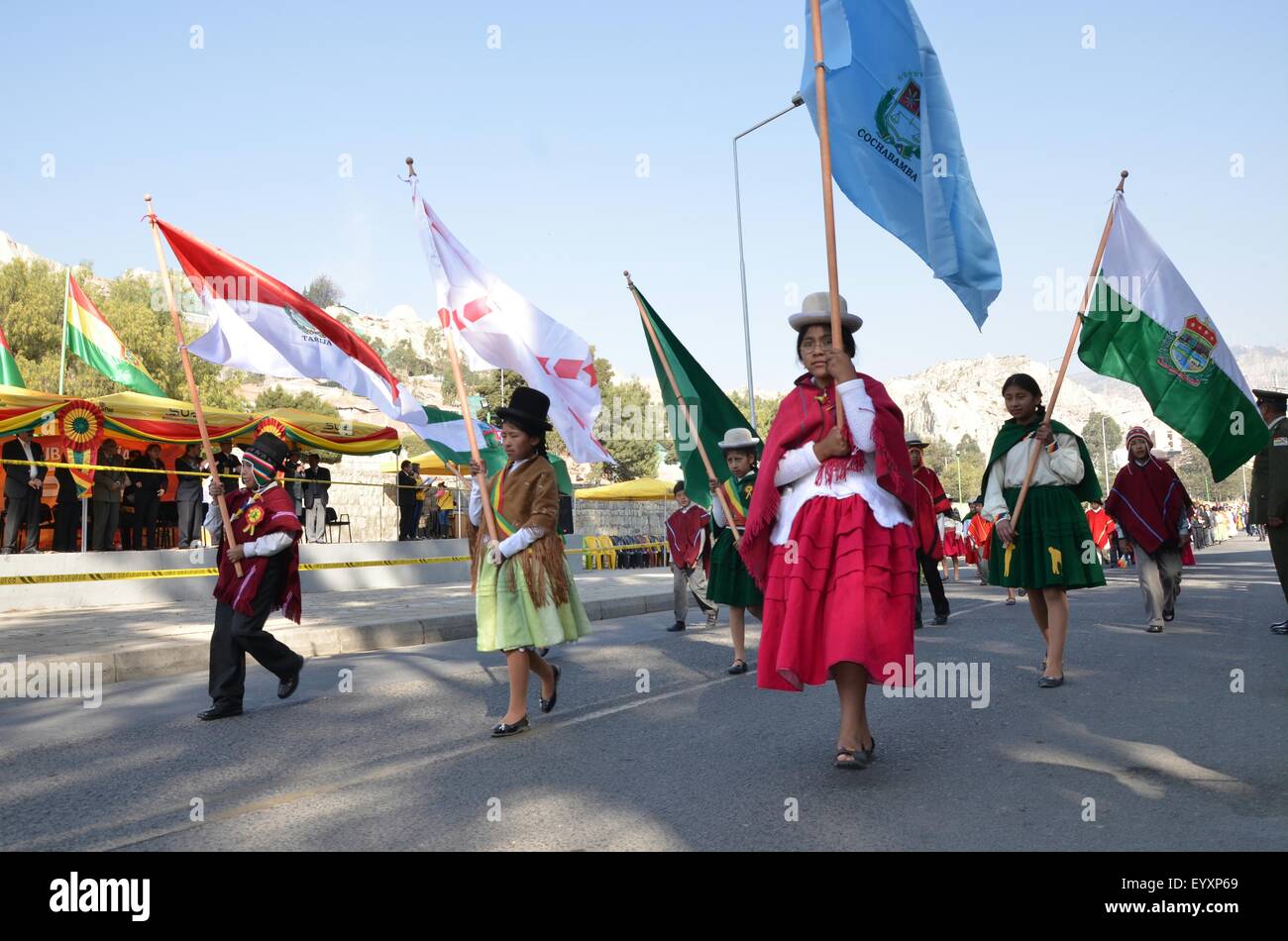 La Paz, Bolivia. 4th Aug, 2015. Children participate in a parade to ...