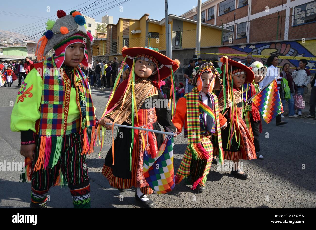 La Paz, Bolivia. 4th Aug, 2015. Children participate in a parade to ...