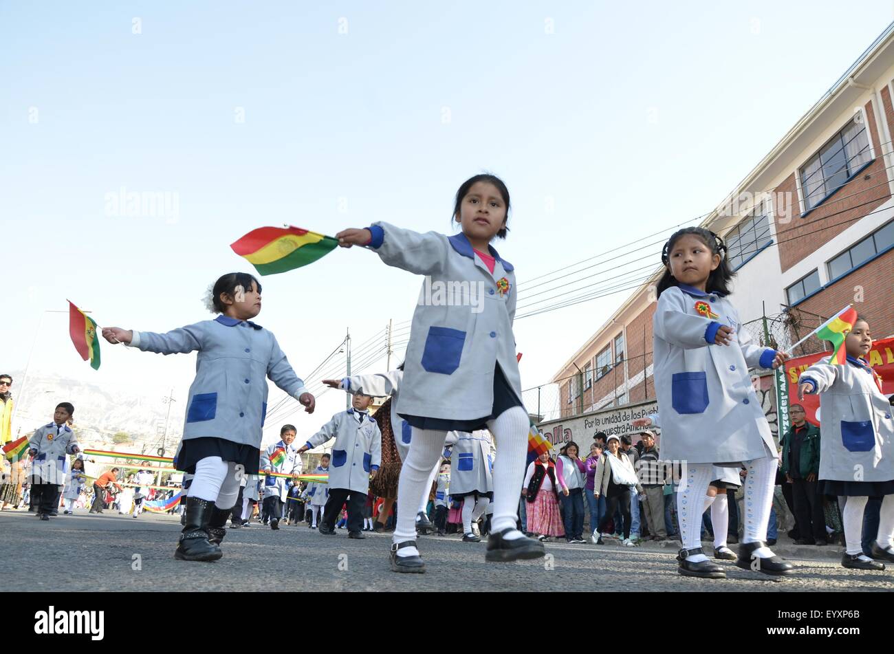 La Paz, Bolivia. 4th Aug, 2015. Children participate in a parade to ...