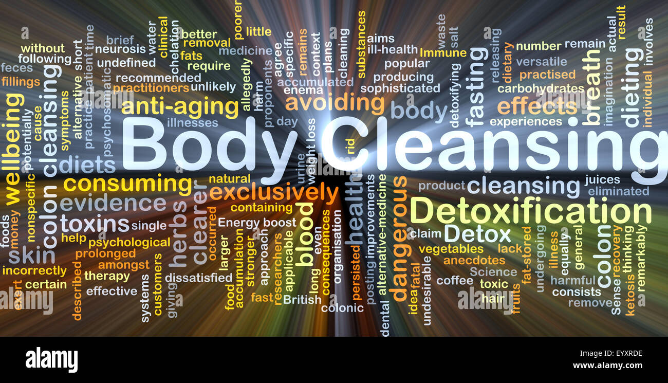 Background concept wordcloud illustration of body cleansing glowing ...