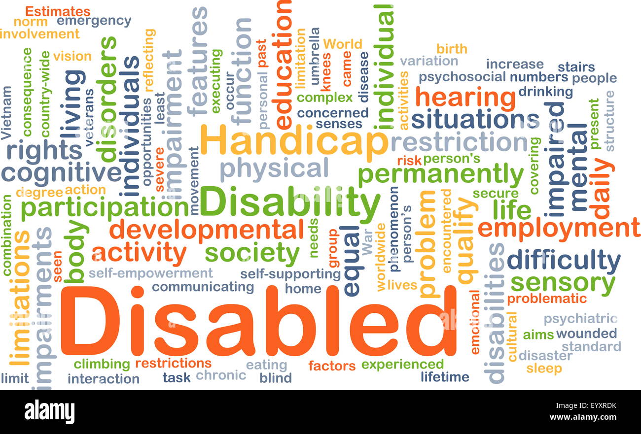 Background concept wordcloud illustration of disabled Stock Photo - Alamy