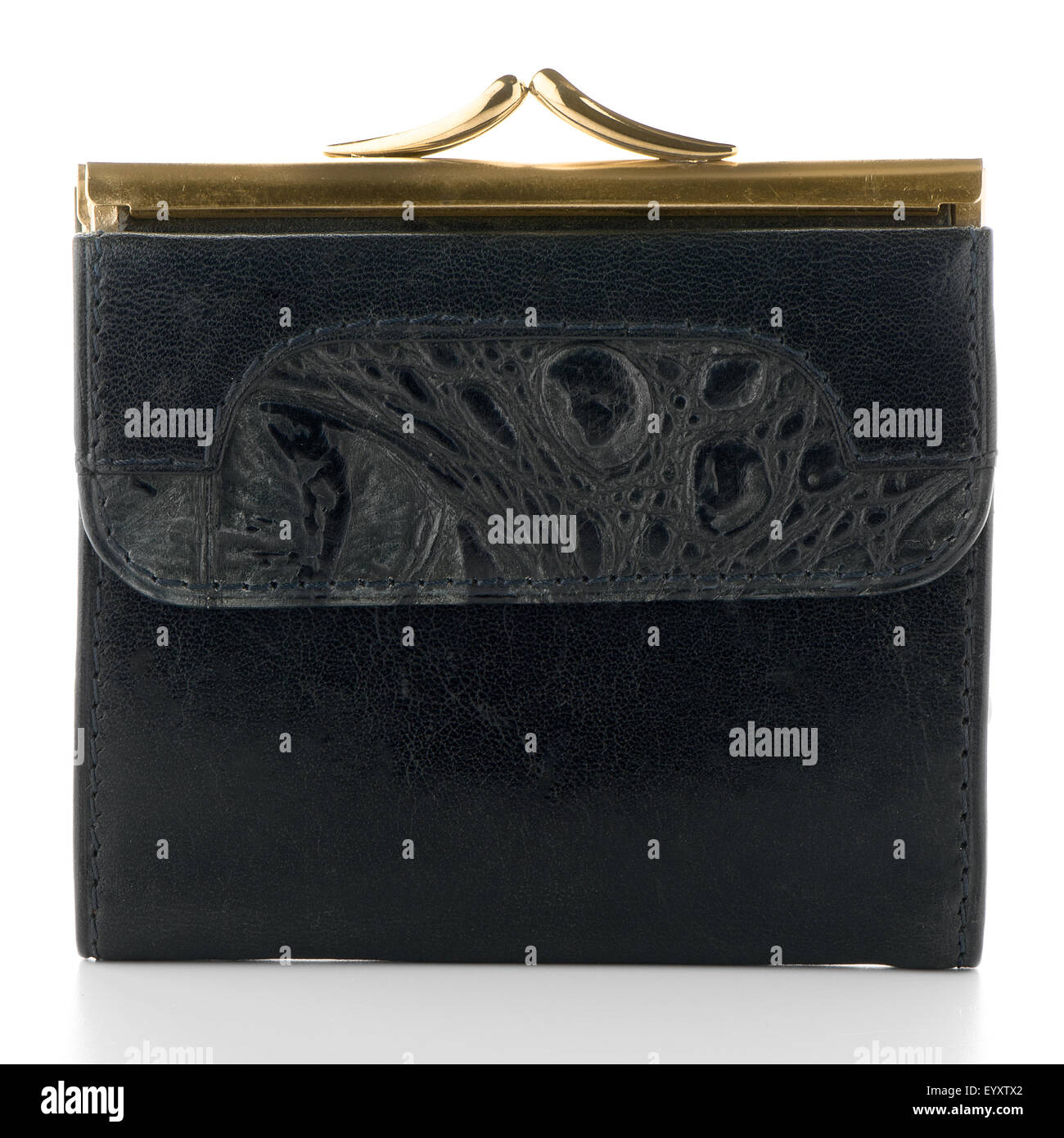 Black leather purse isolated on white background Stock Photo - Alamy