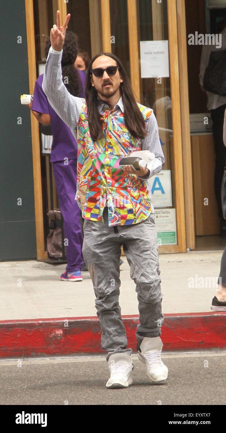 Steve Aoki wearing a colourful waistcoat, out and about in Beverly ...