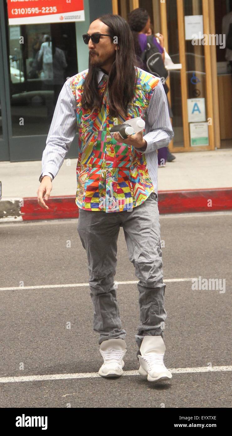 Steve Aoki wearing a colourful waistcoat, out and about in Beverly ...