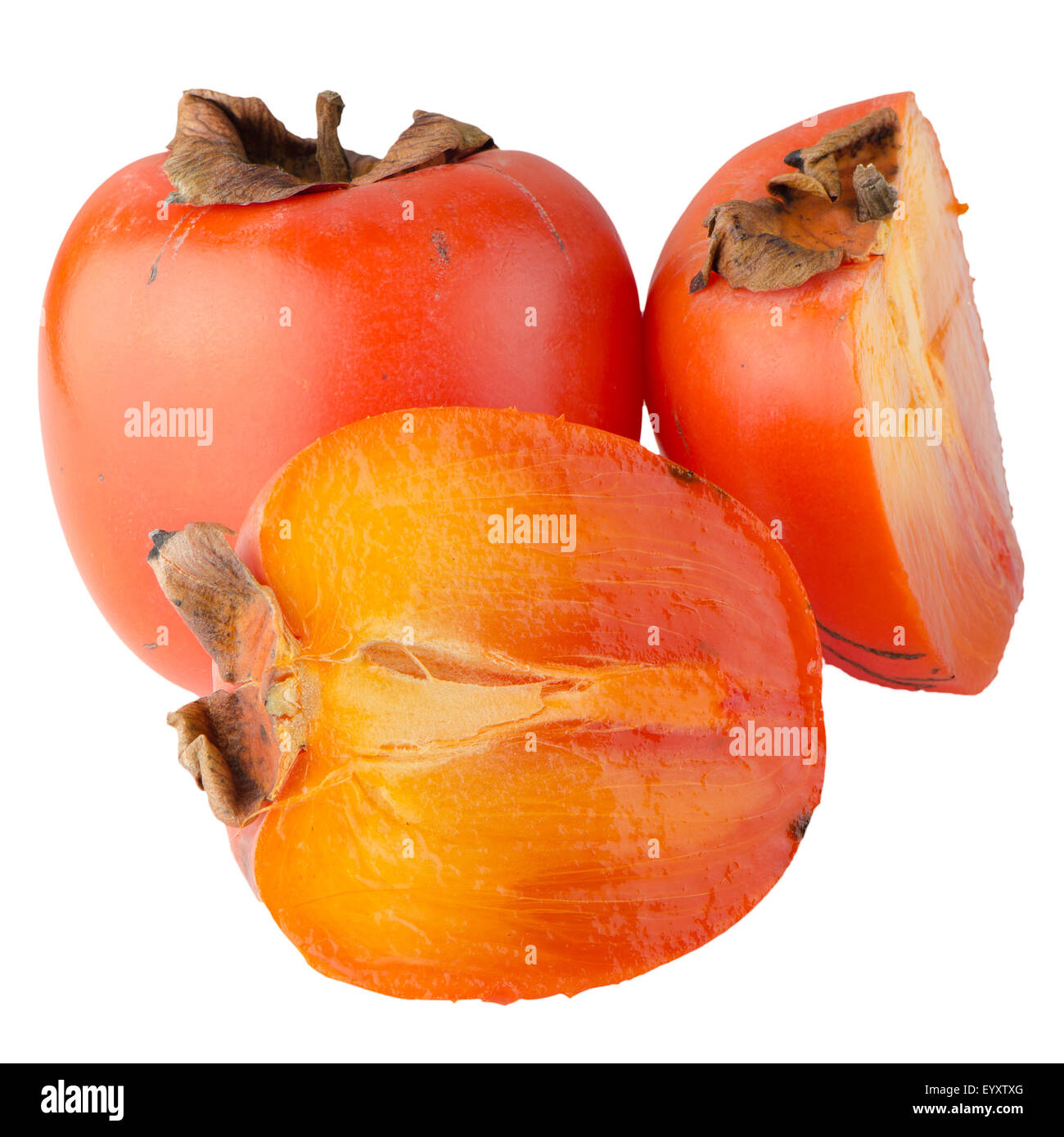 Ripe persimmons on white background Stock Photo - Alamy