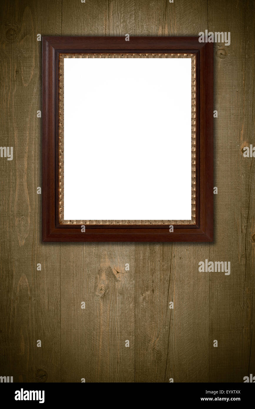 Old picture frame on vintage wood wall Stock Photo - Alamy