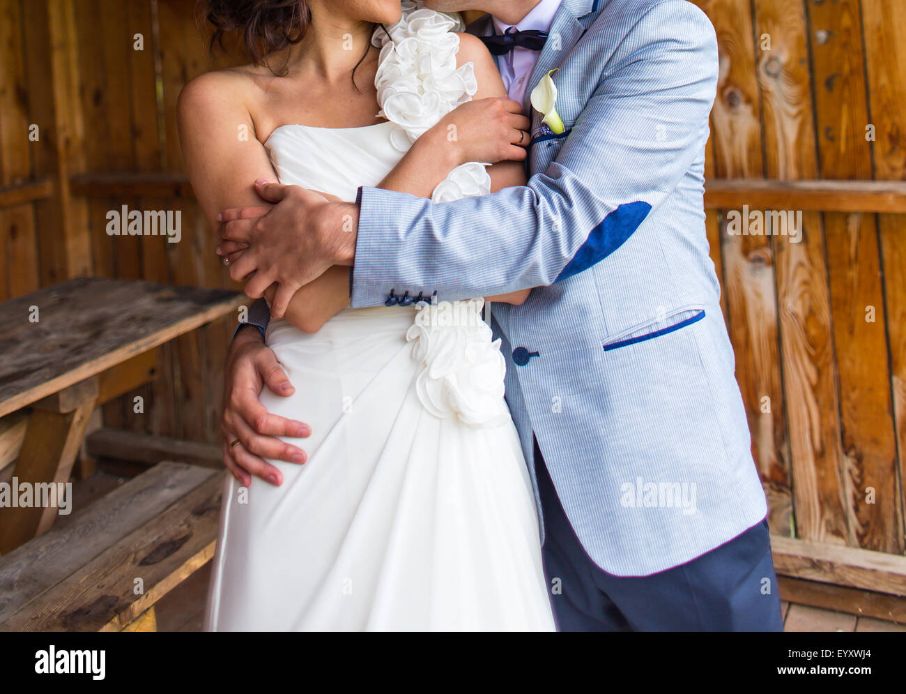 Just married couple embraced Stock Photo - Alamy