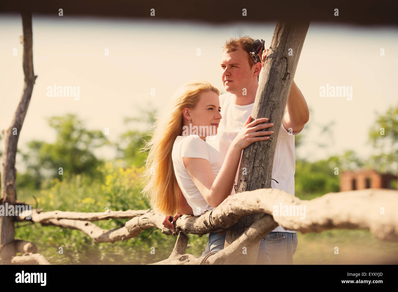 Happy couple have fun in the city, summertime outdoor Stock Photo - Alamy