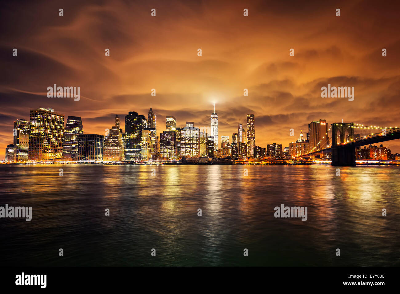 Manhattan at sunset, New York City. View from Brooklyn Stock Photo - Alamy