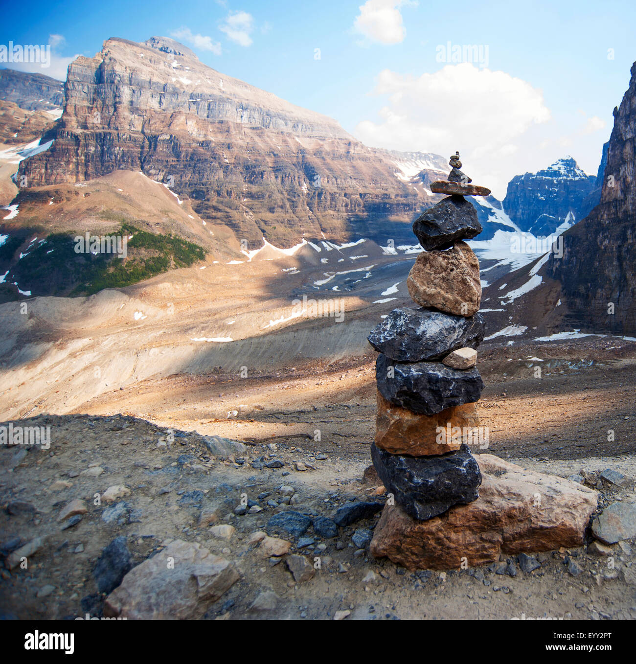 Stacked rocks on Six Glaciers Trail, Banff, Alberta, Canada Stock Photo ...