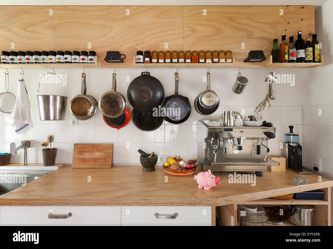 Counter space and cooking utensils in modern kitchen Stock Photo - Alamy