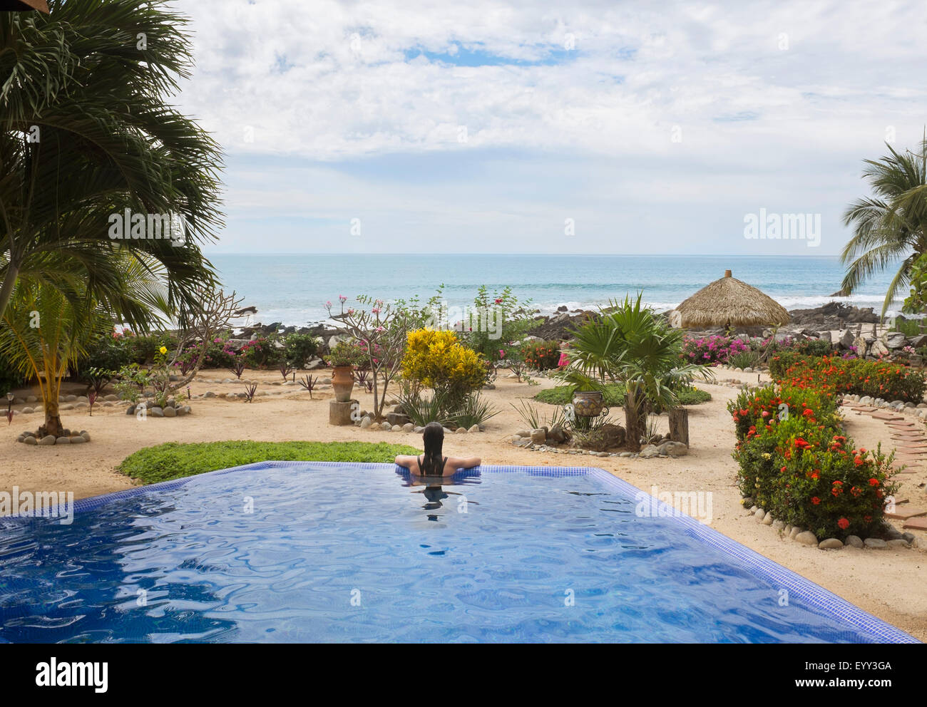 Rear view young woman swimming pool hi-res stock photography and images ...