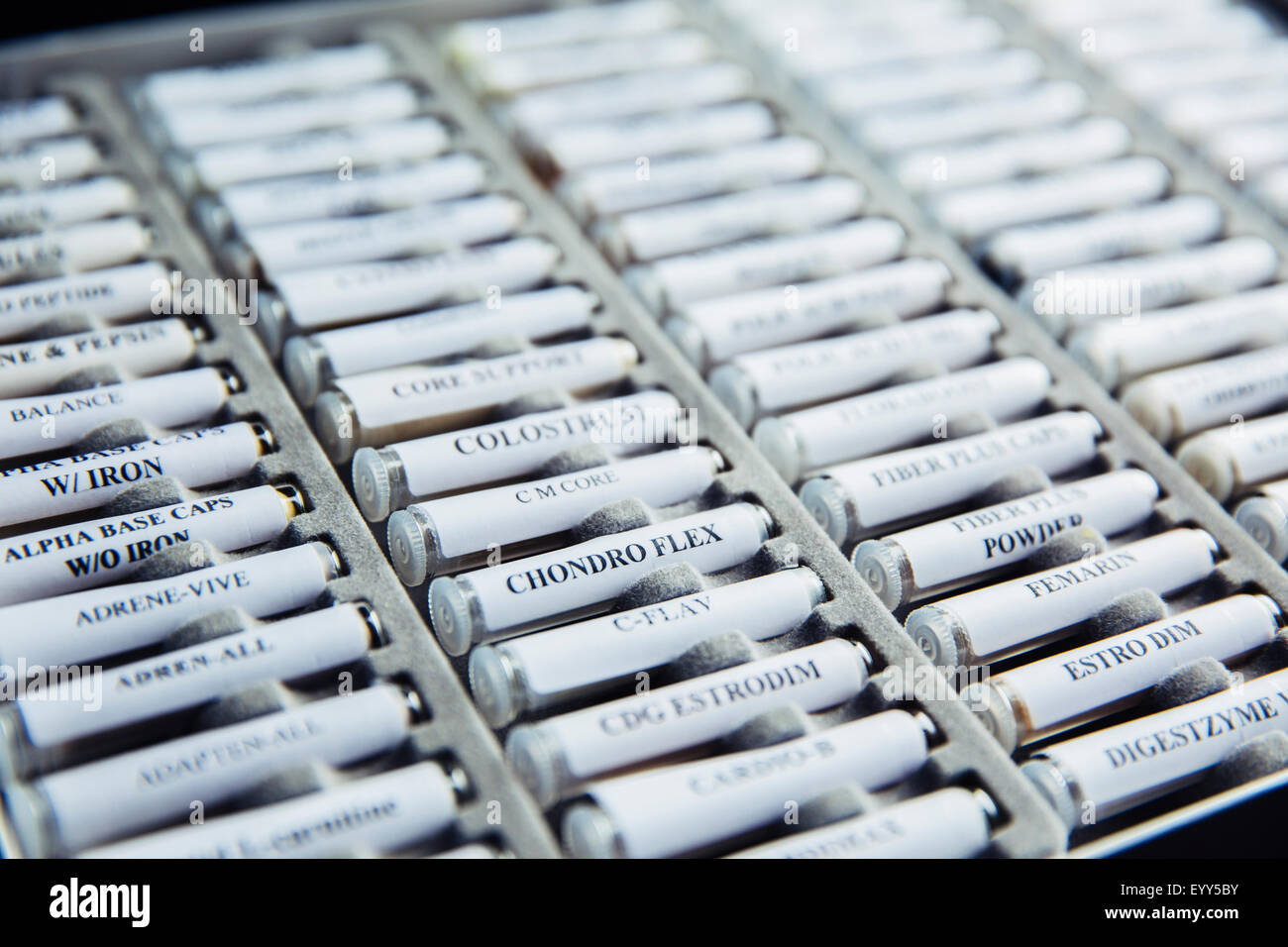 Close up of rack full of vials hi-res stock photography and images - Alamy