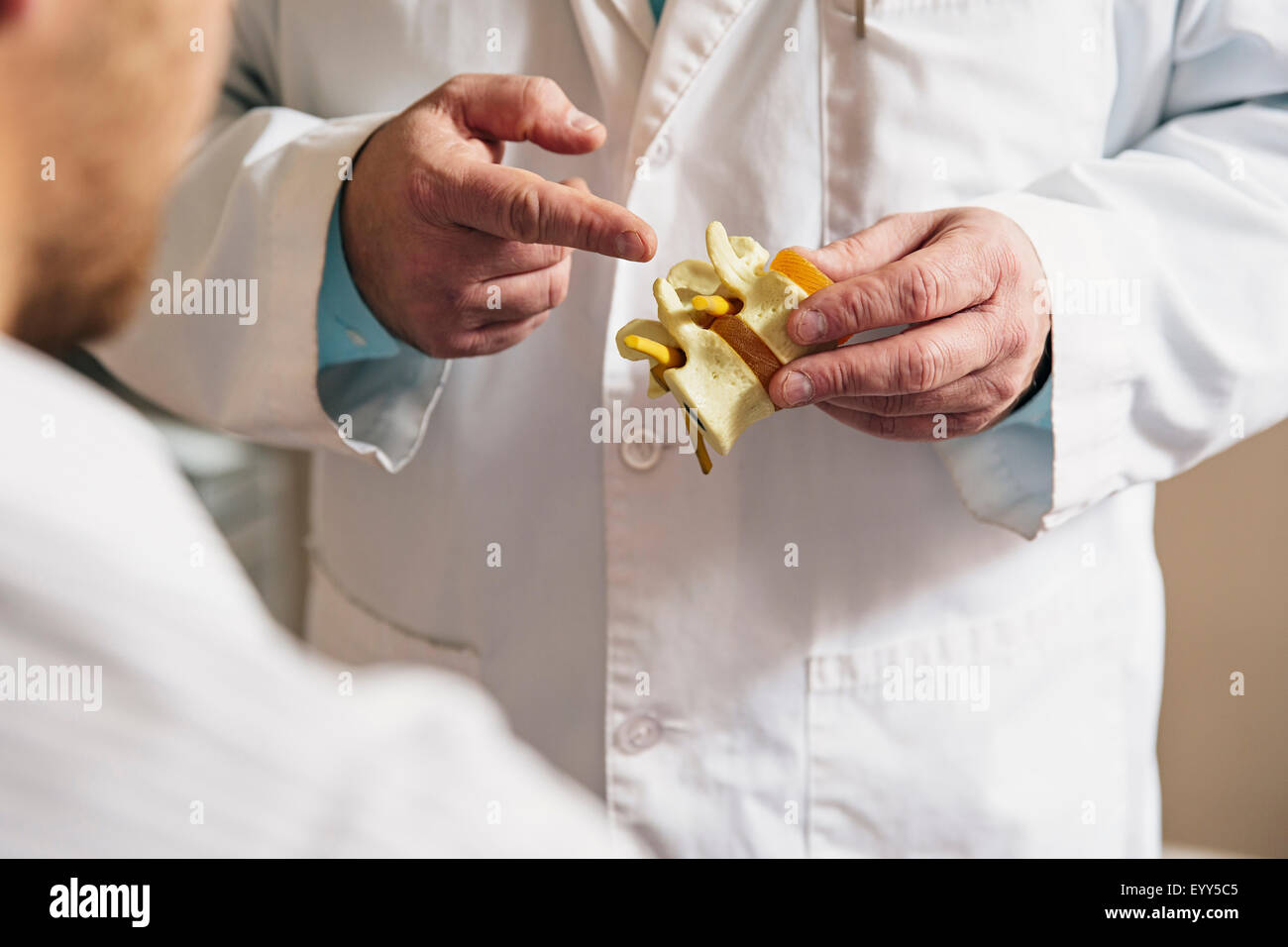 Caucasian doctor showing patient bone model Stock Photo - Alamy