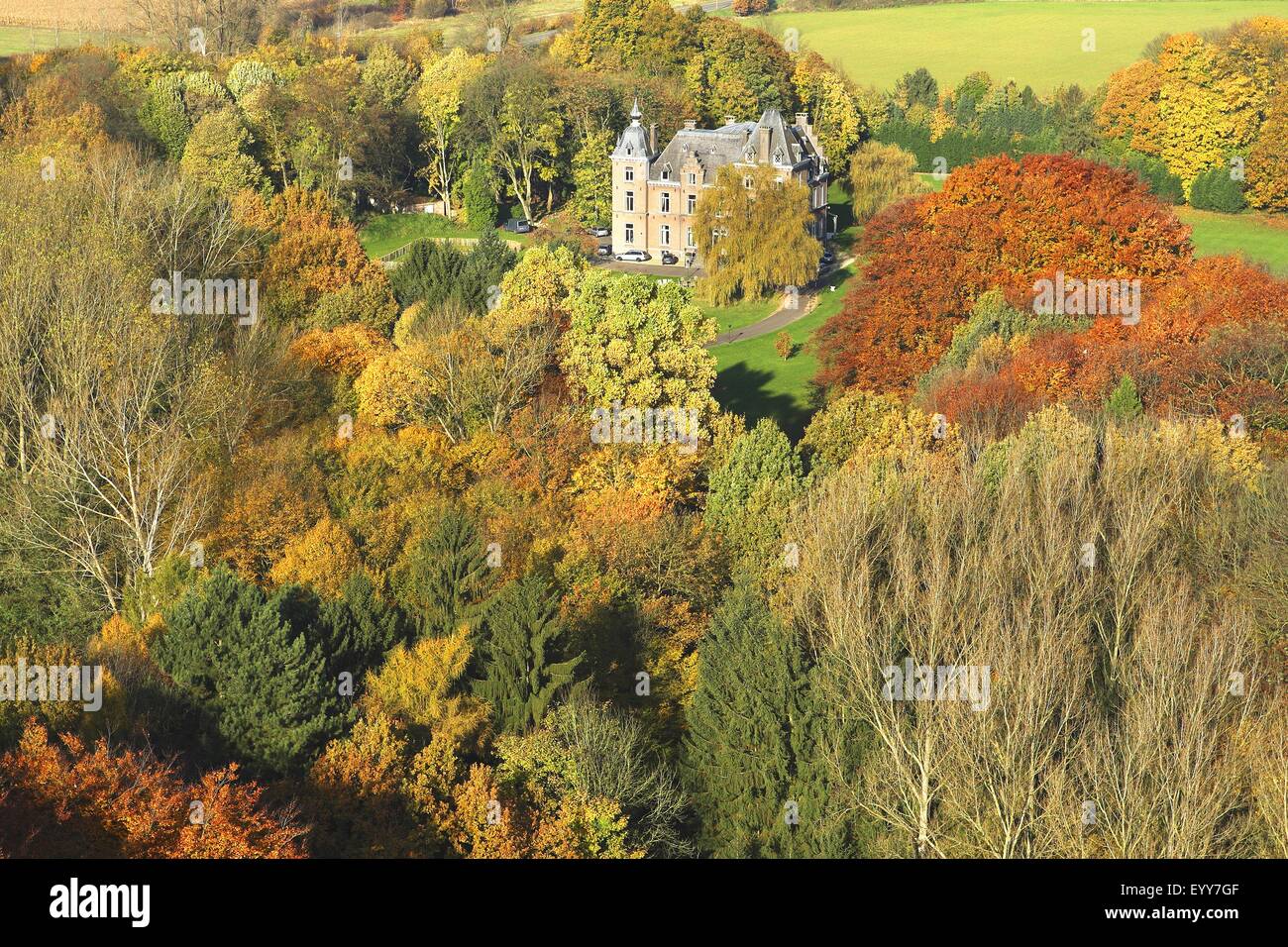 aerial view to castle and park in autumn, Belgium, Aarschot Stock Photo ...