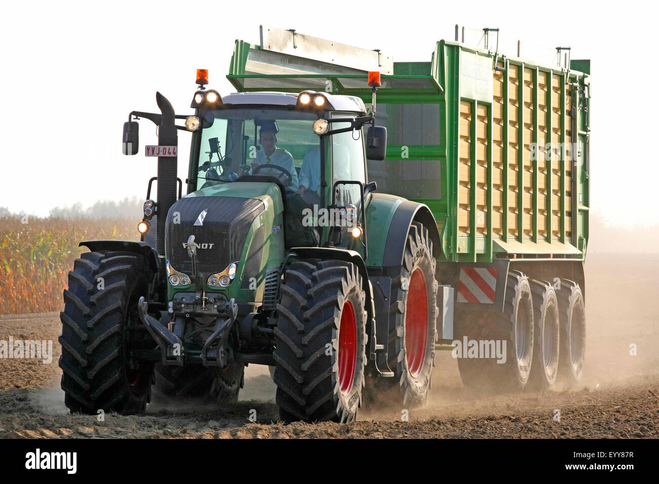 tractor with container on a field, Belgium Stock Photo - Alamy