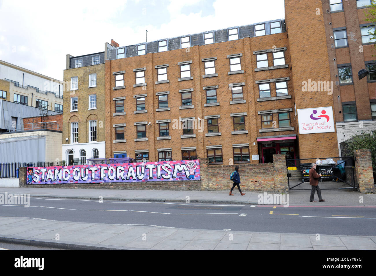 Graffiti on boards outside the head offices of charity The National ...