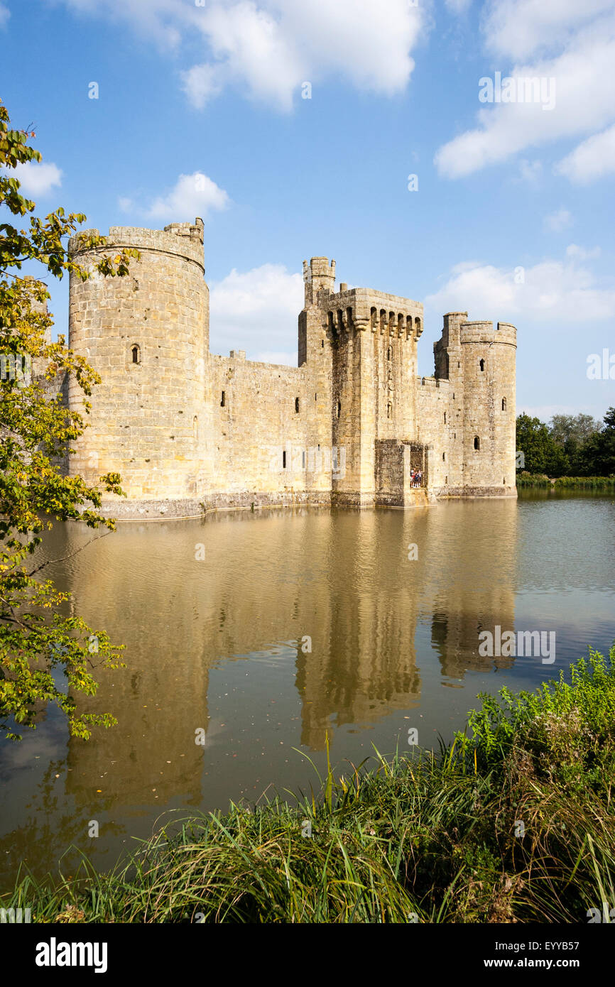 Bodiam Castle in England. Summertime view across moat of the 14th ...