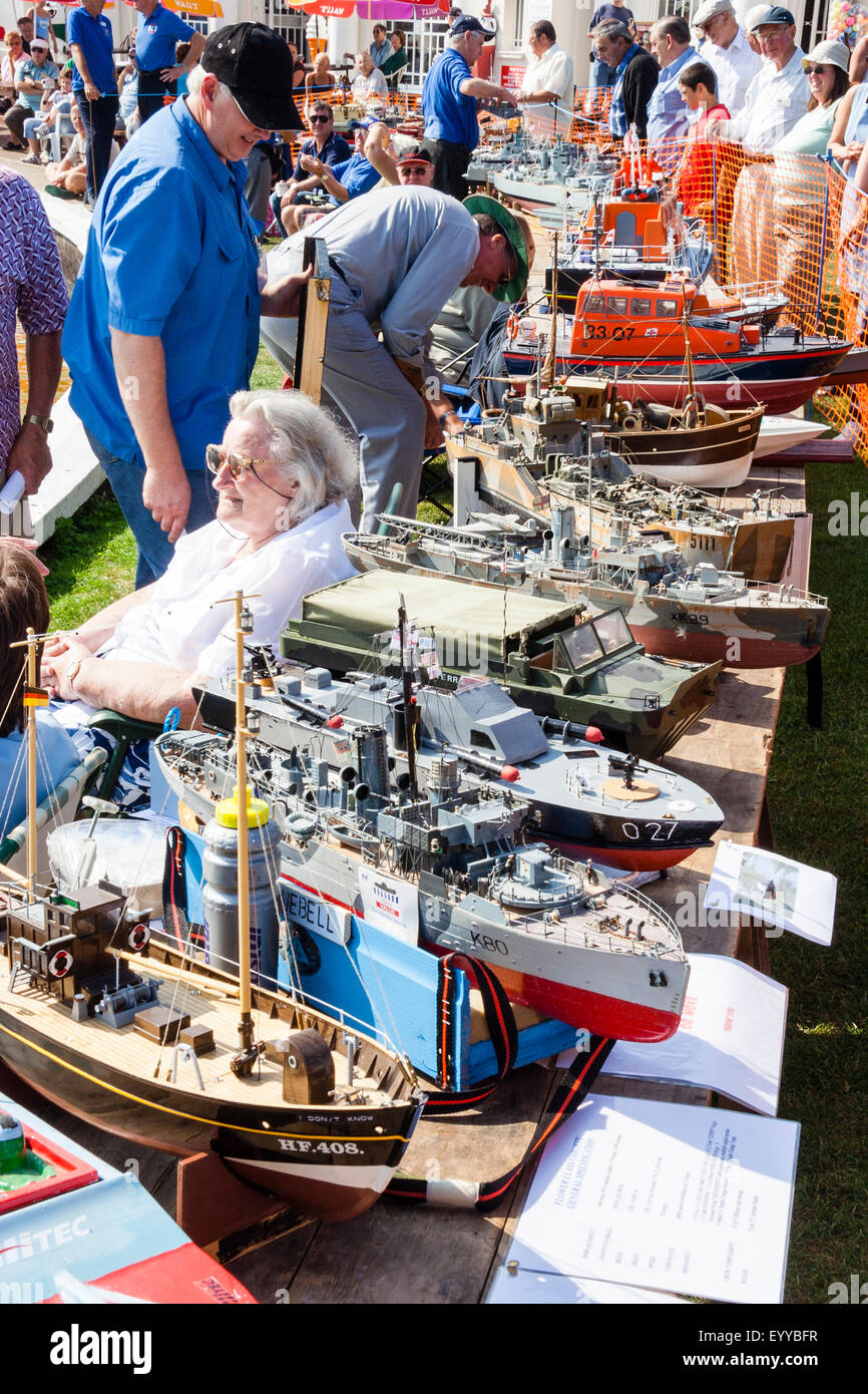 England, Ramsgate. An outdoor model boat show at boating pool. Tables ...