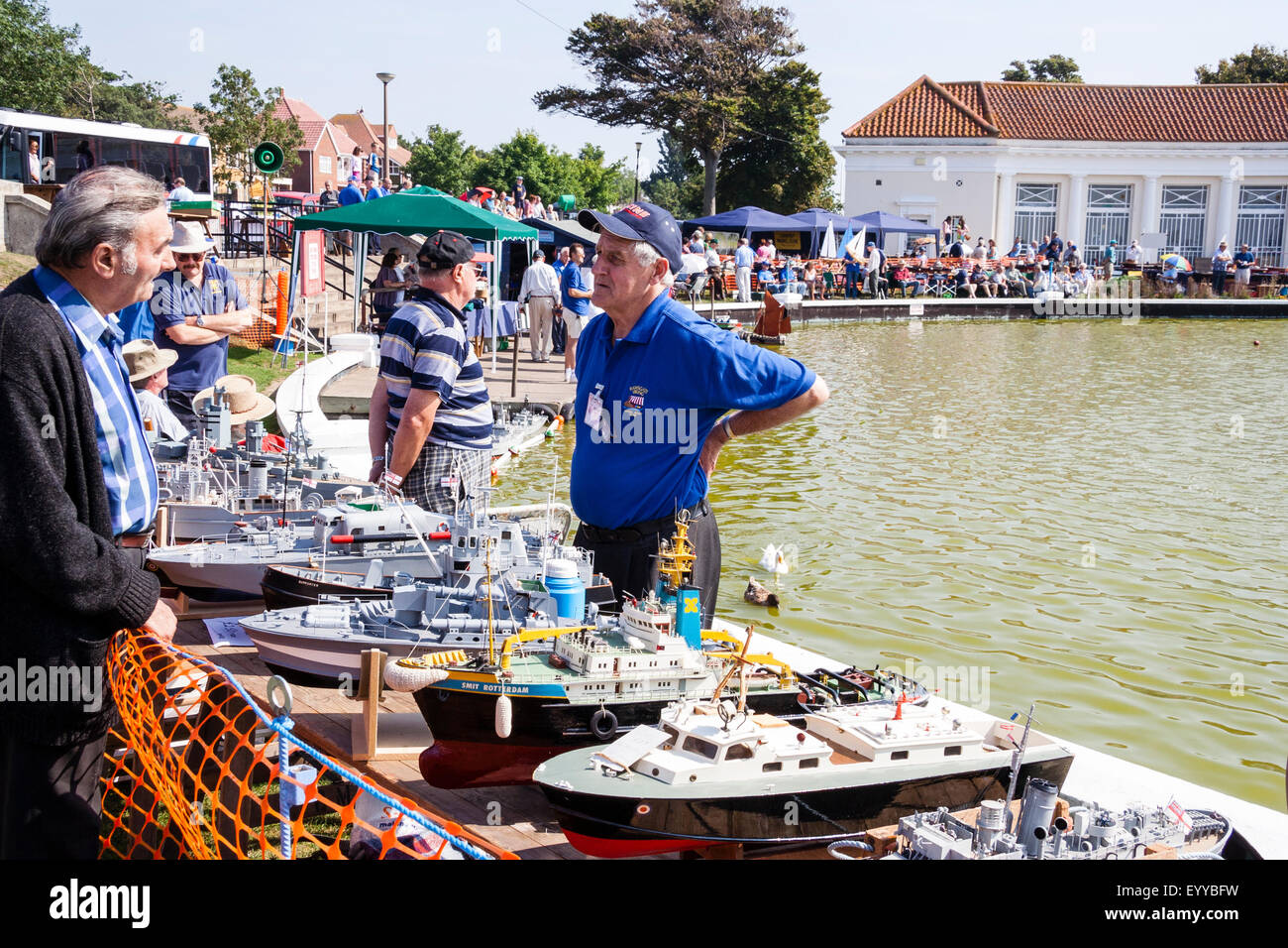 England, Ramsgate. An outdoor model boat show at boating pool. Tables ...