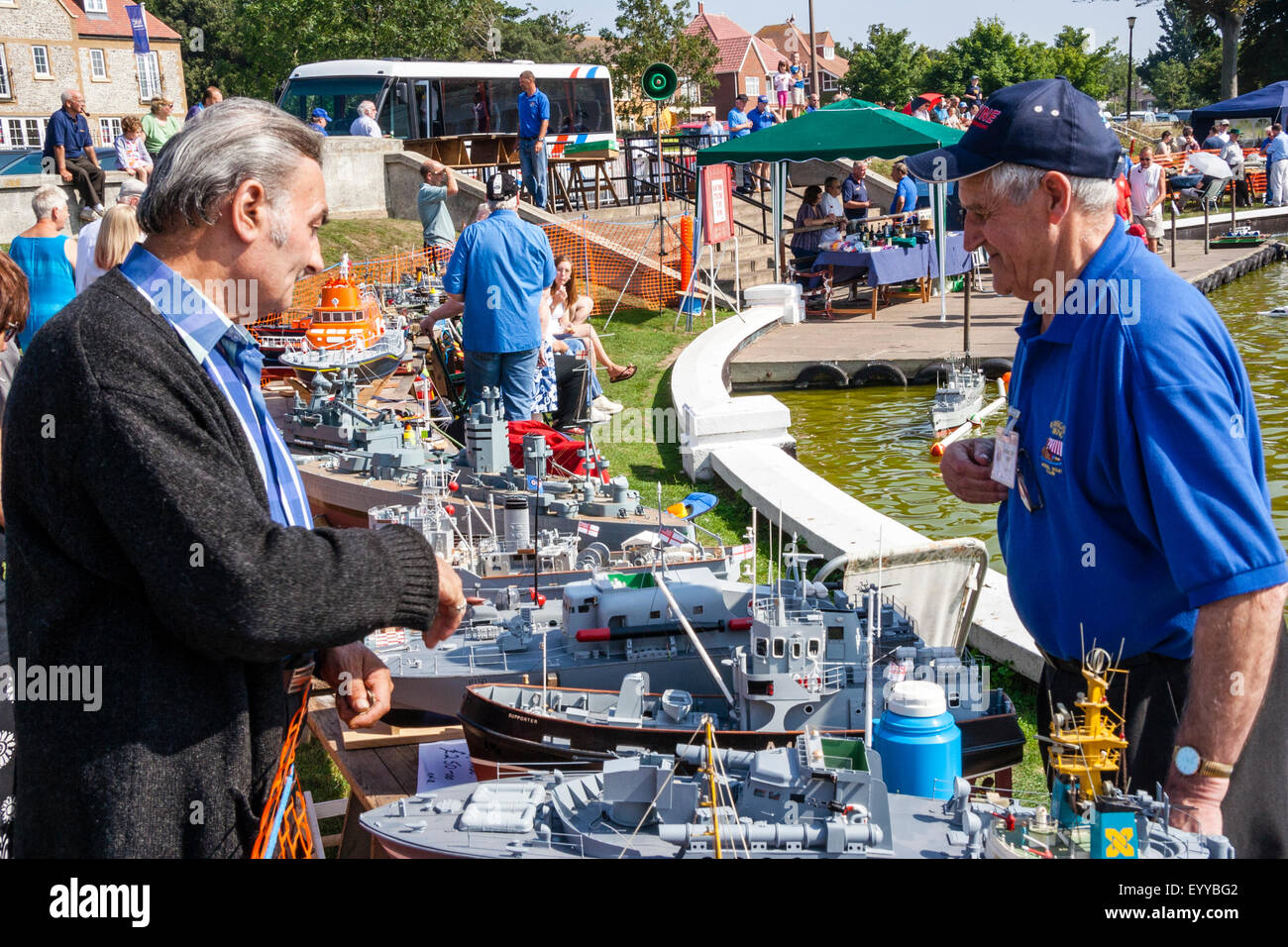 England, Ramsgate. An outdoor model boat show at boating pool. Tables ...