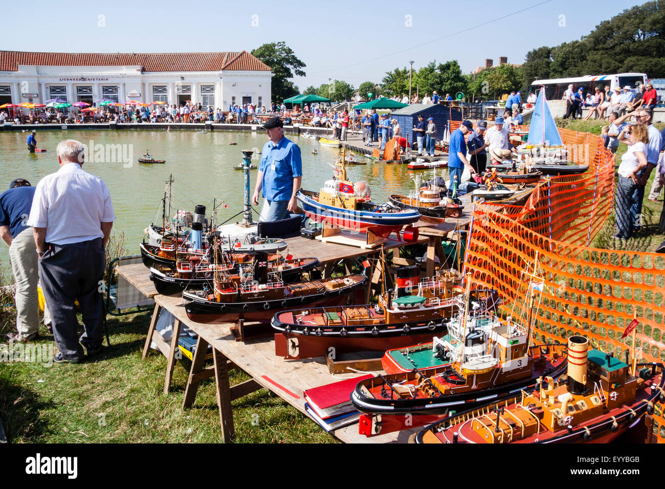 England, Ramsgate. An outdoor model boat show at boating pool. Tables ...