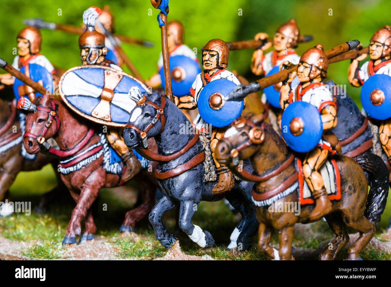 Close-up of metal painted model figures of Carthaginian cavalry ...