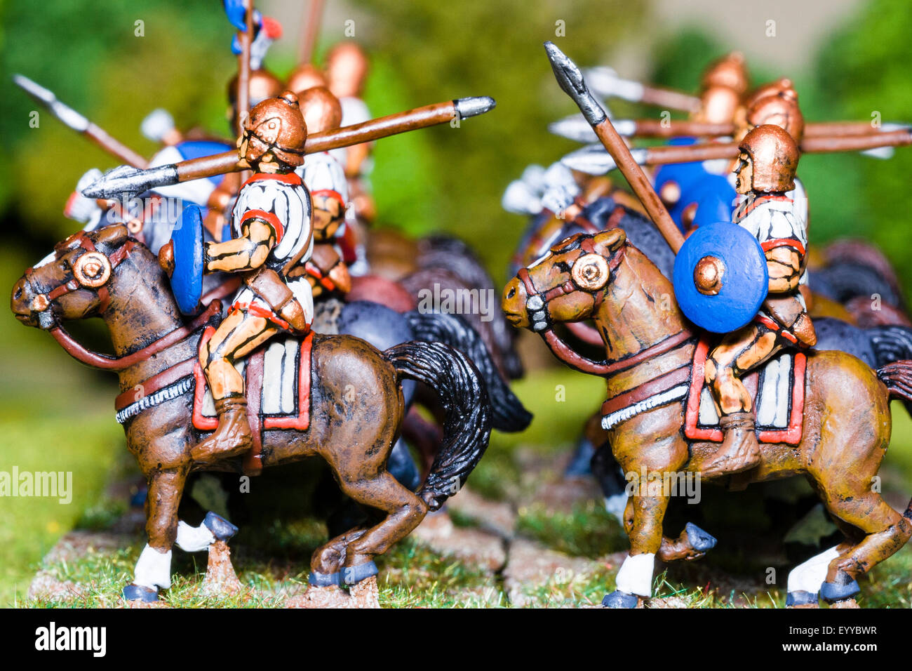 Close-up of metal painted model figures of Carthaginian cavalry ...