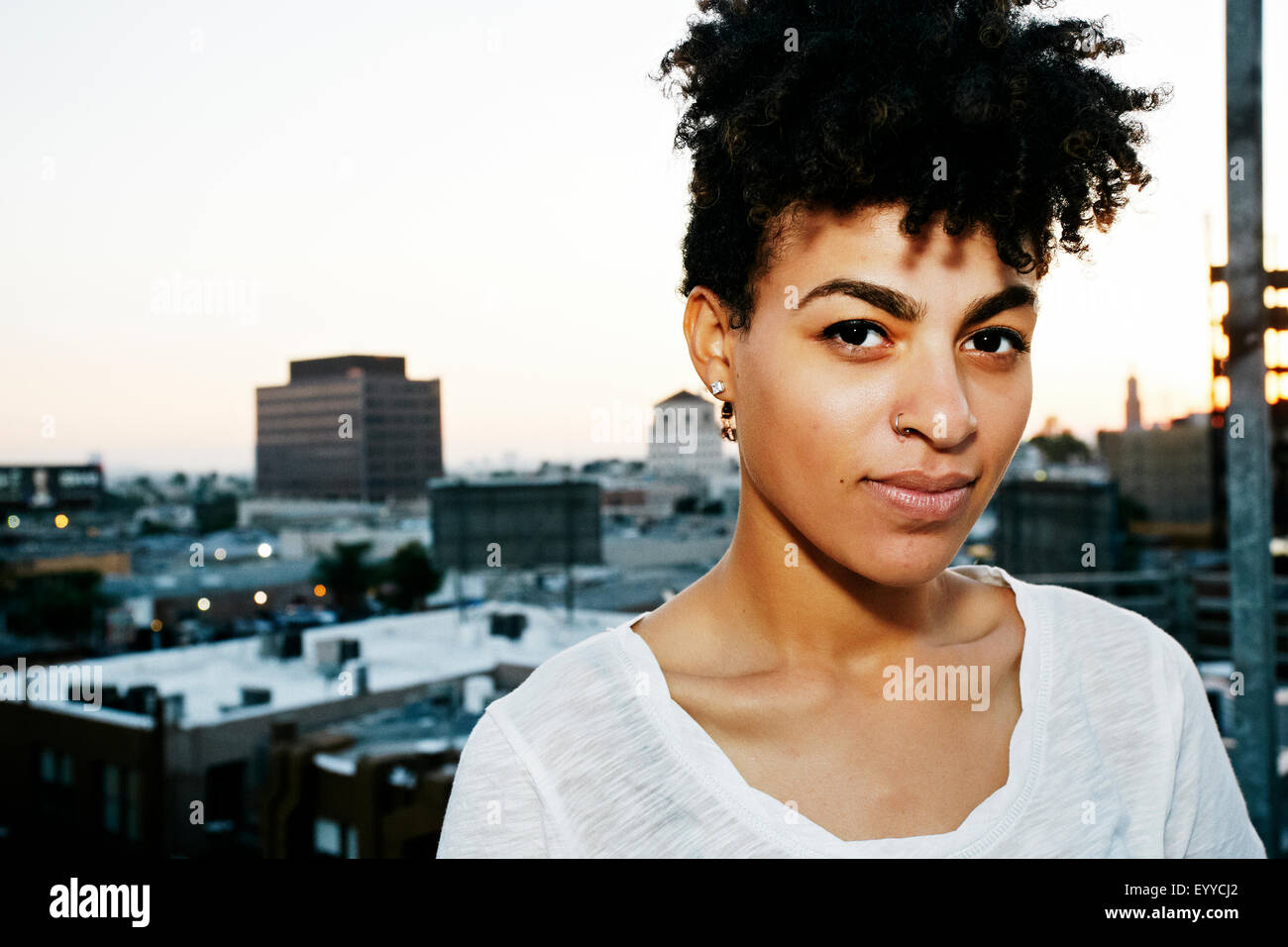 Young serious woman short hi-res stock photography and images - Alamy