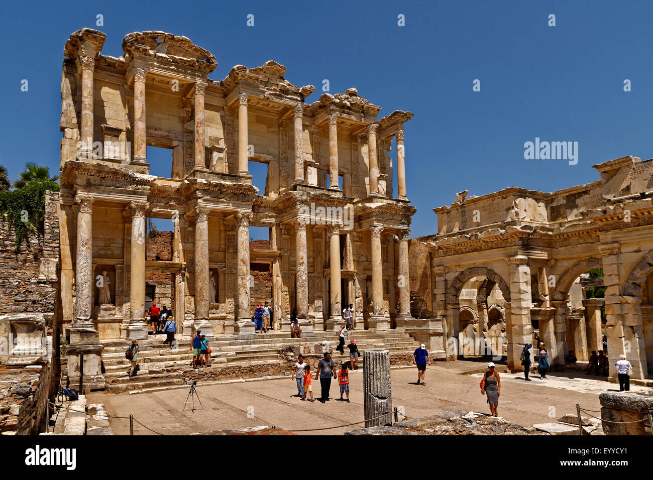 The library of Celsus at the ancient Greek/Roman Empire town of Ephesus ...