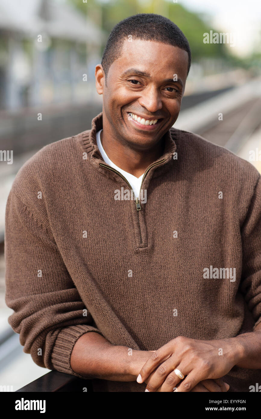Close up of Black man smiling outdoors Stock Photo - Alamy