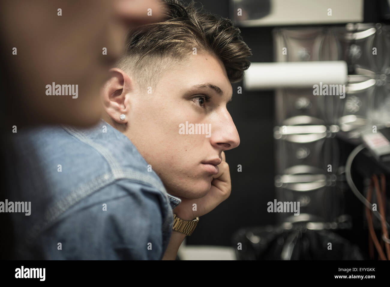 Close up profile of leaning Caucasian man Stock Photo - Alamy