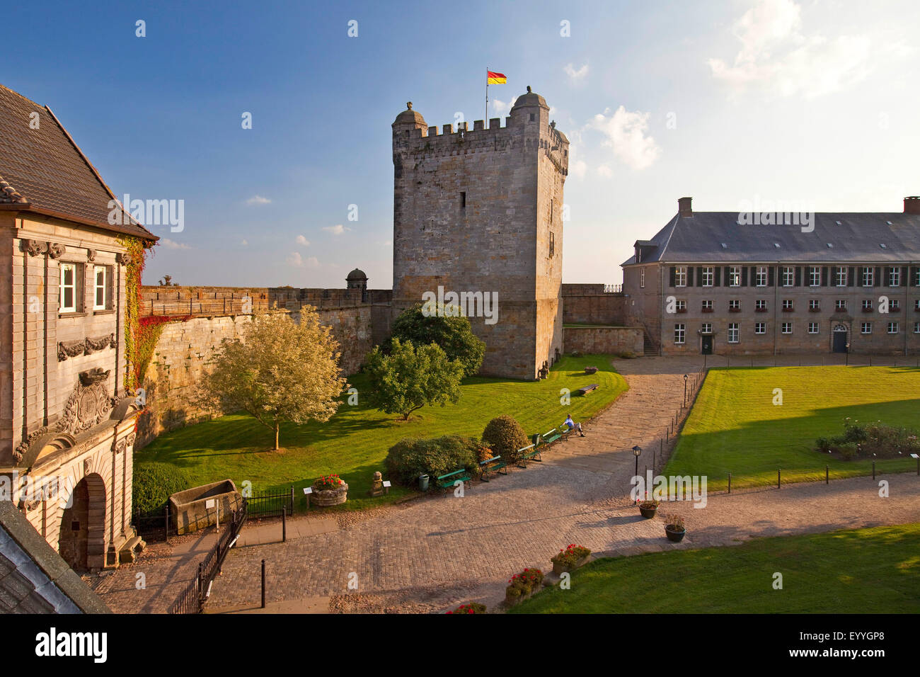 Castle Bentheim, courtyard with wall tower, Germany, Lower Saxony, Bad ...