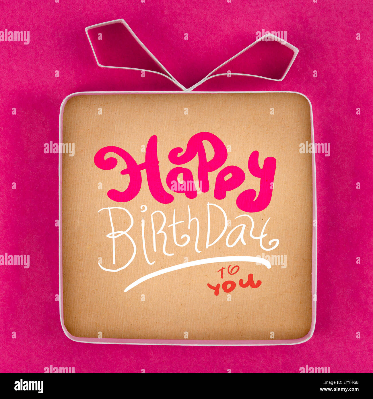 Hand made gift box, textured paper as background. Happy birthday text ...