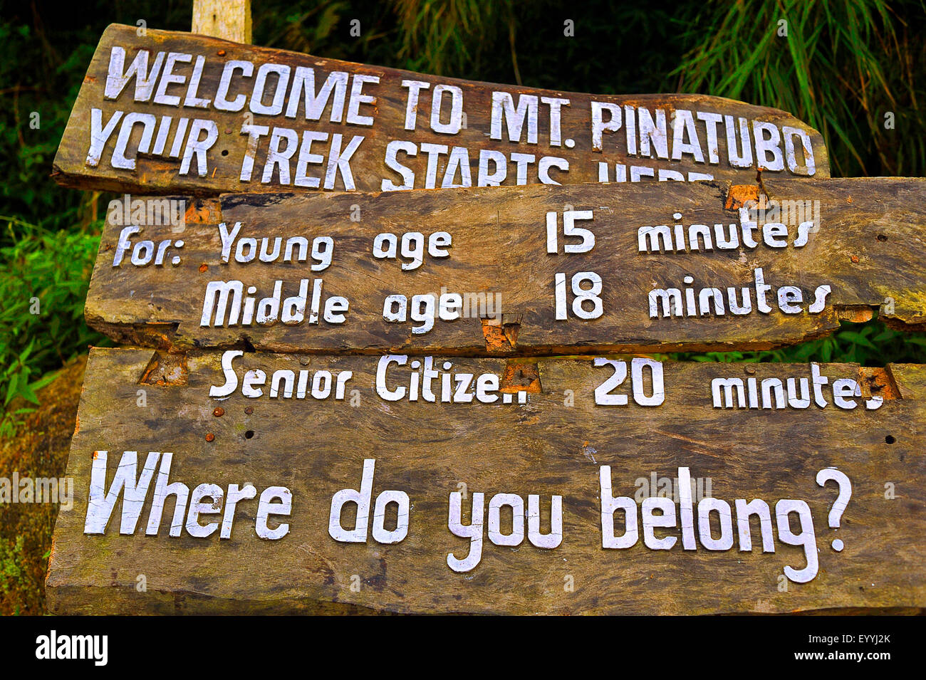 information sign with walking times to vulcano Pinatubo, Philippines ...