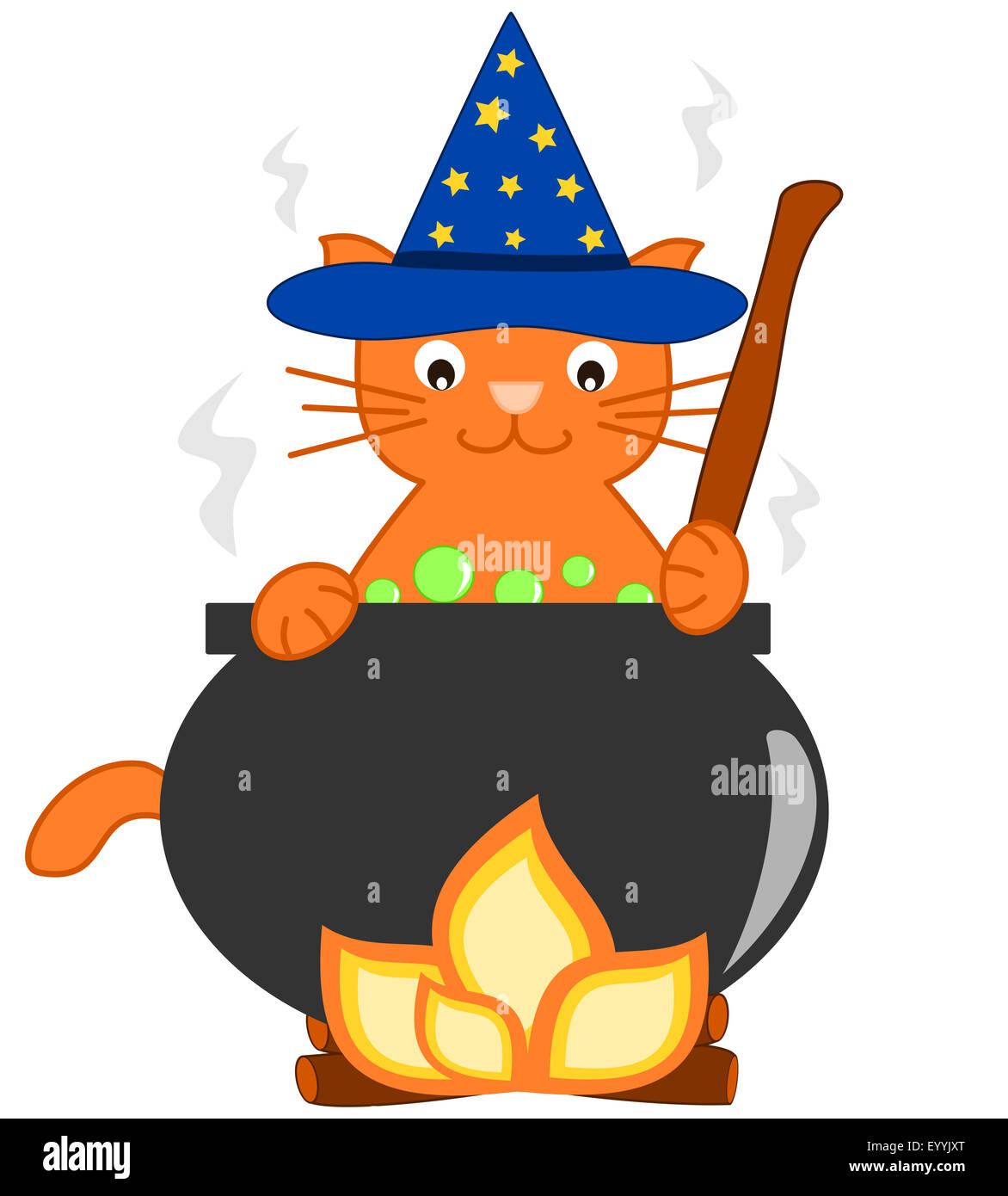 magic wizard cartoon orange cat and his cauldron illustration for kids ...