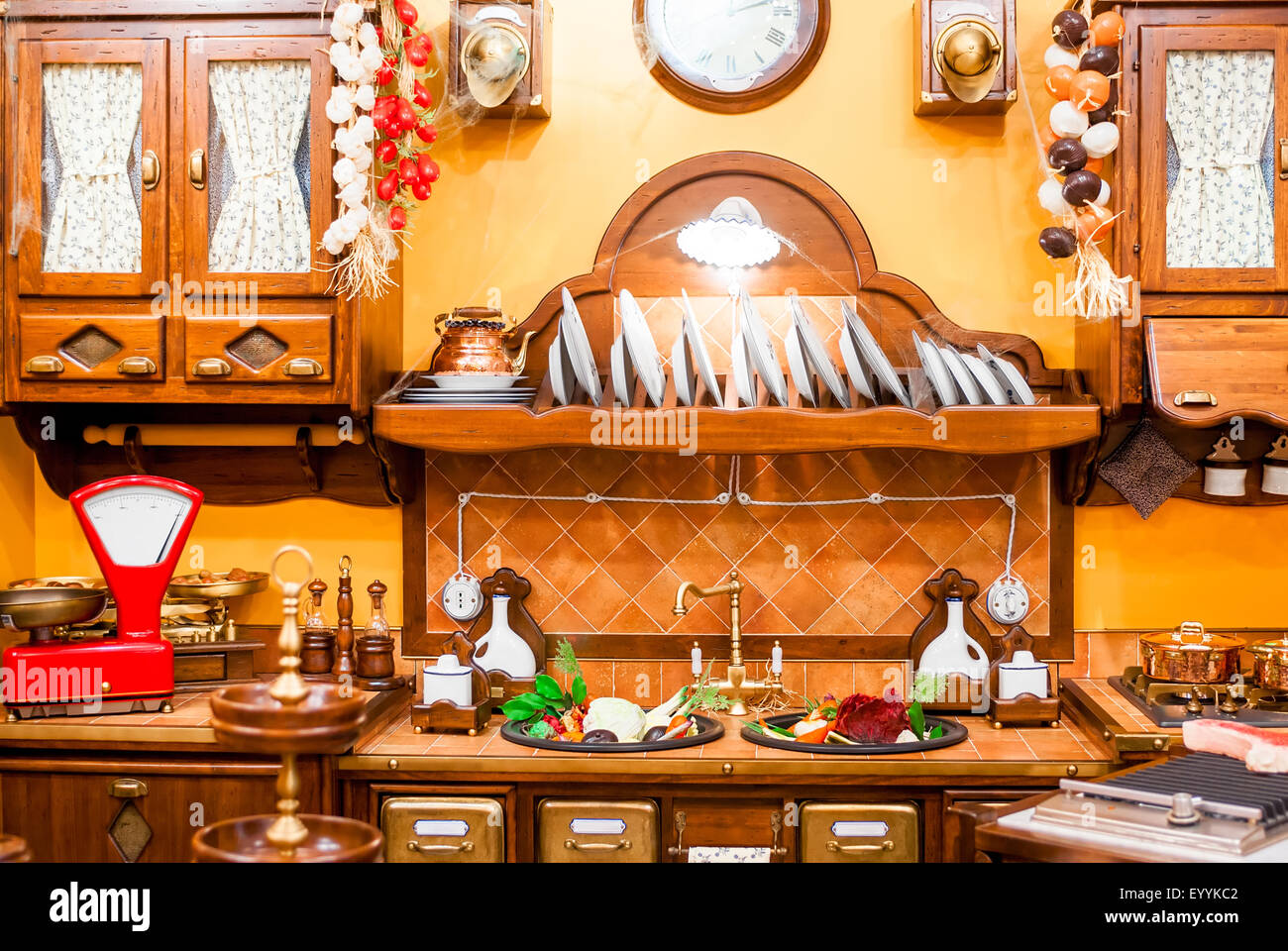 beautiful kitchen in a retro style with kitchenware Stock Photo - Alamy