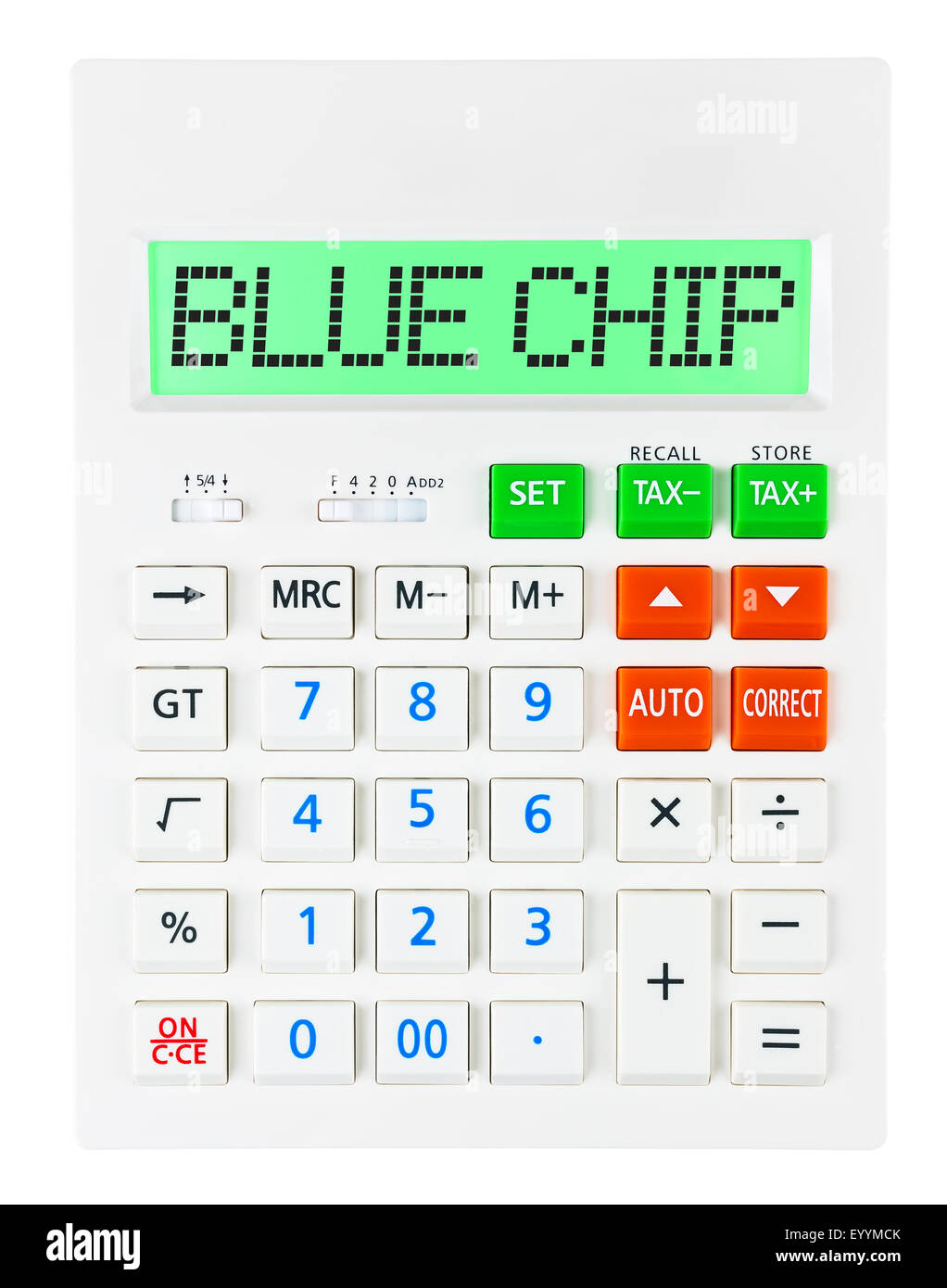 Calculator with BLUE CHIP on display isolated on white background Stock ...