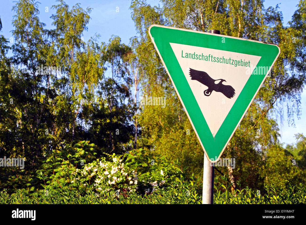 sign landscape protection area, Germany, North Rhine-Westphalia Stock ...