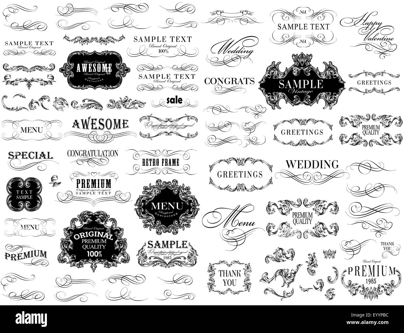 Set of hand-drawing calligraphic floral design elements Stock Vector ...