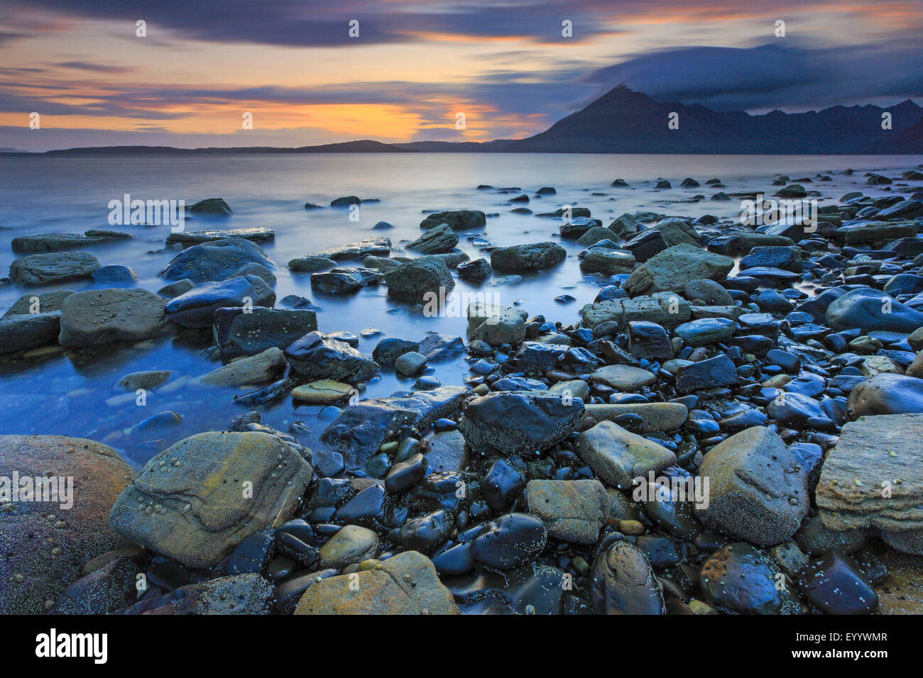 Elgol beach at sunset, United Kingdom, Scotland, Isle of Skye Stock ...