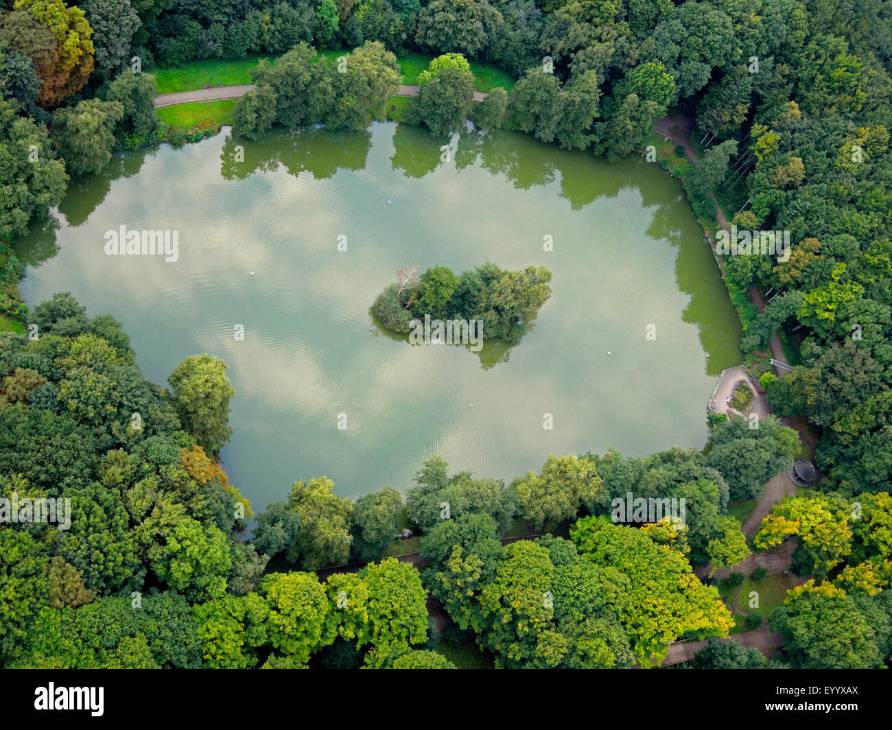 aerial view to city pond, Germany, North Rhine-Westphalia, Ruhr Area ...