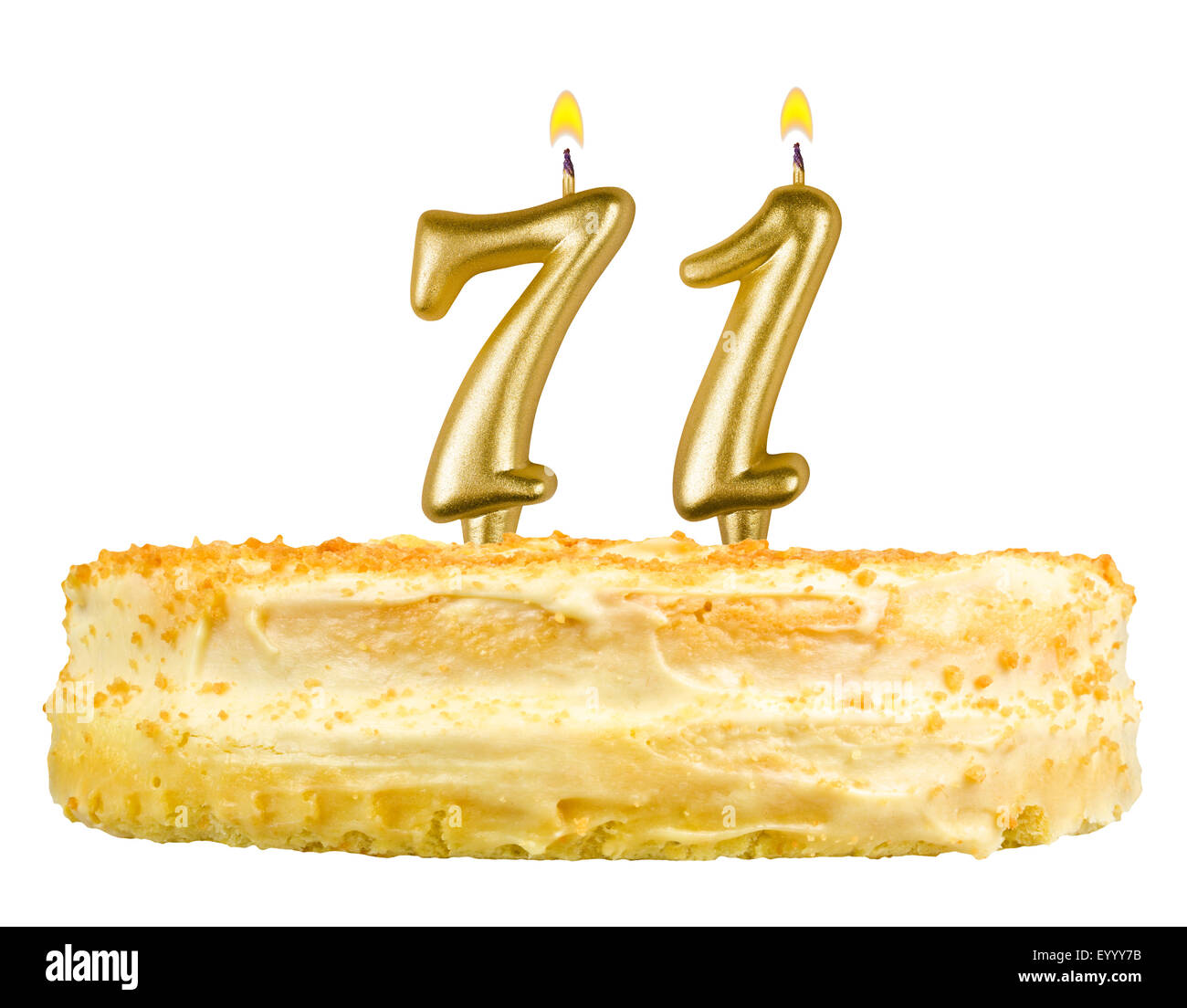 birthday cake with candles number seventy one isolated on white ...