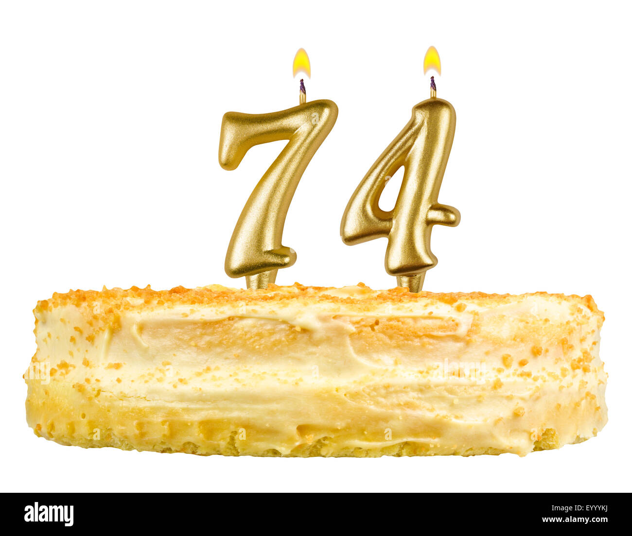 birthday cake with candles number seventy four isolated on white ...